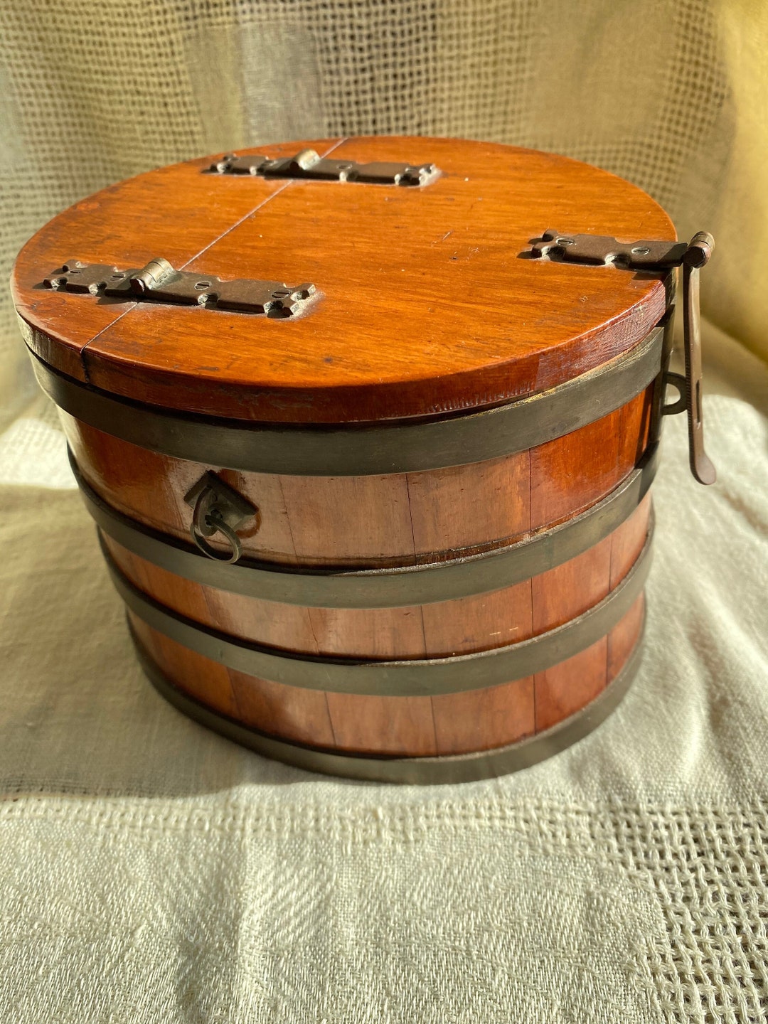Wood and Brass Lift Top Oval Cask - Etsy