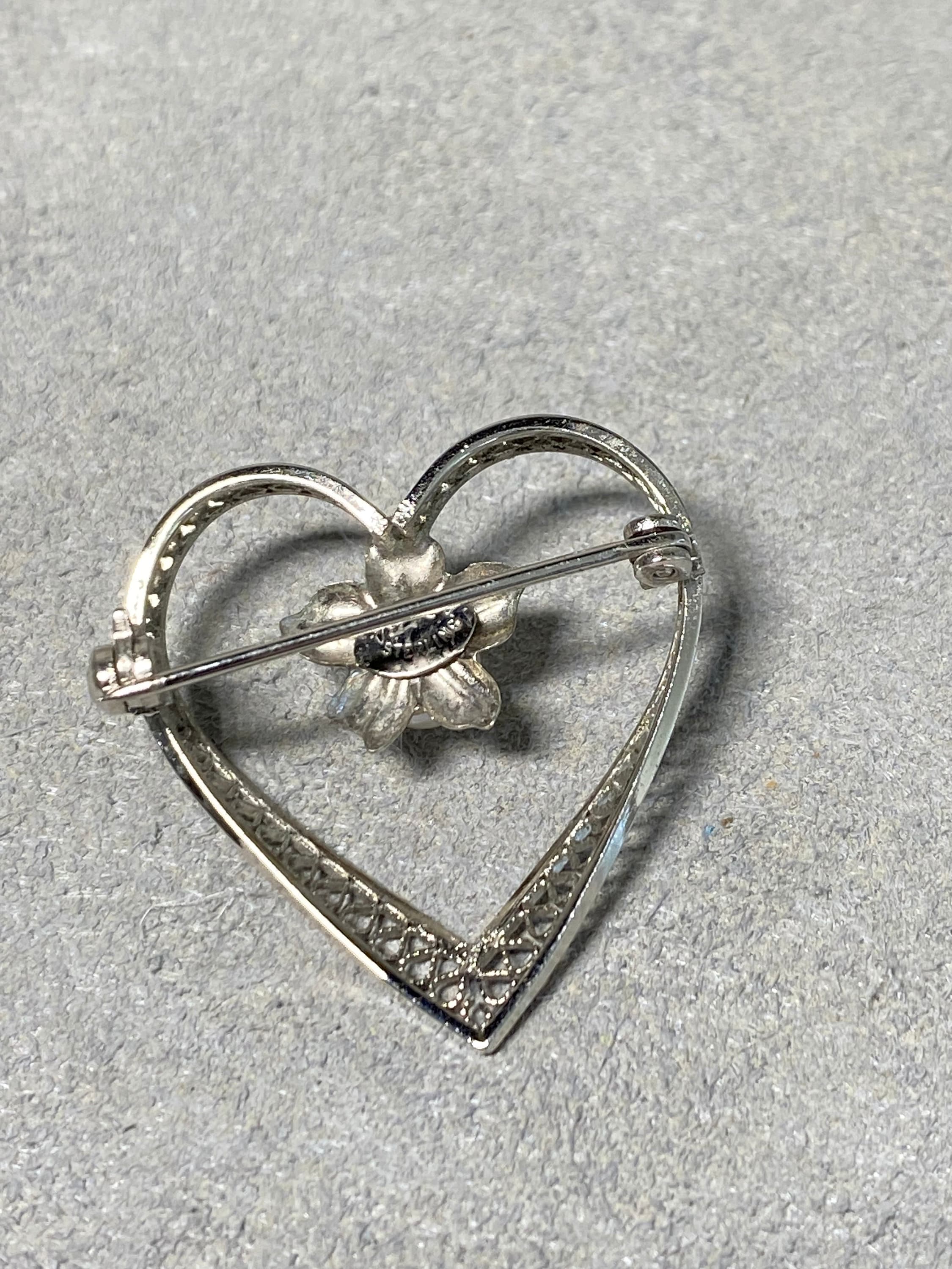 Vintage Van Lou Sterling Silver Heart Brooch With Faux Pearl - Etsy