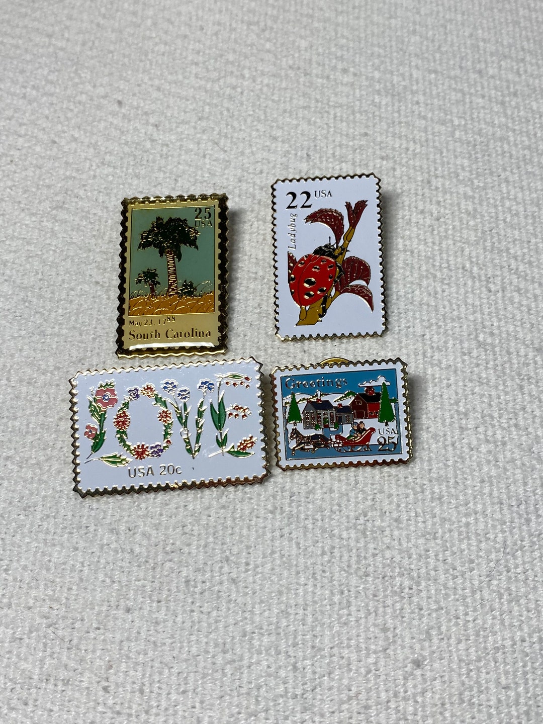 4 Vintage Enamel Postage Stamp Pins - Etsy