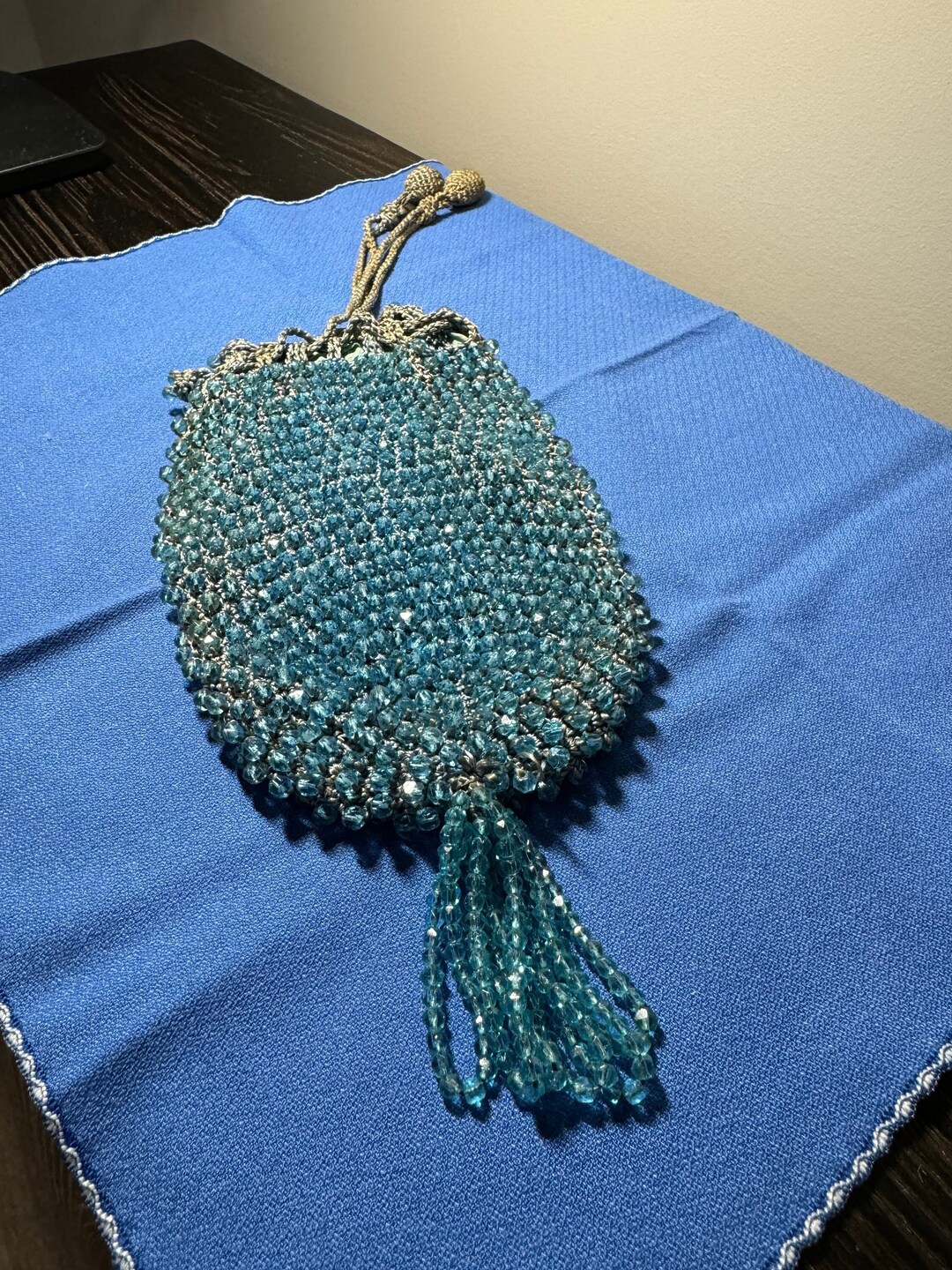 Antique Blue Crochet Beaded Reticule Purse - Etsy