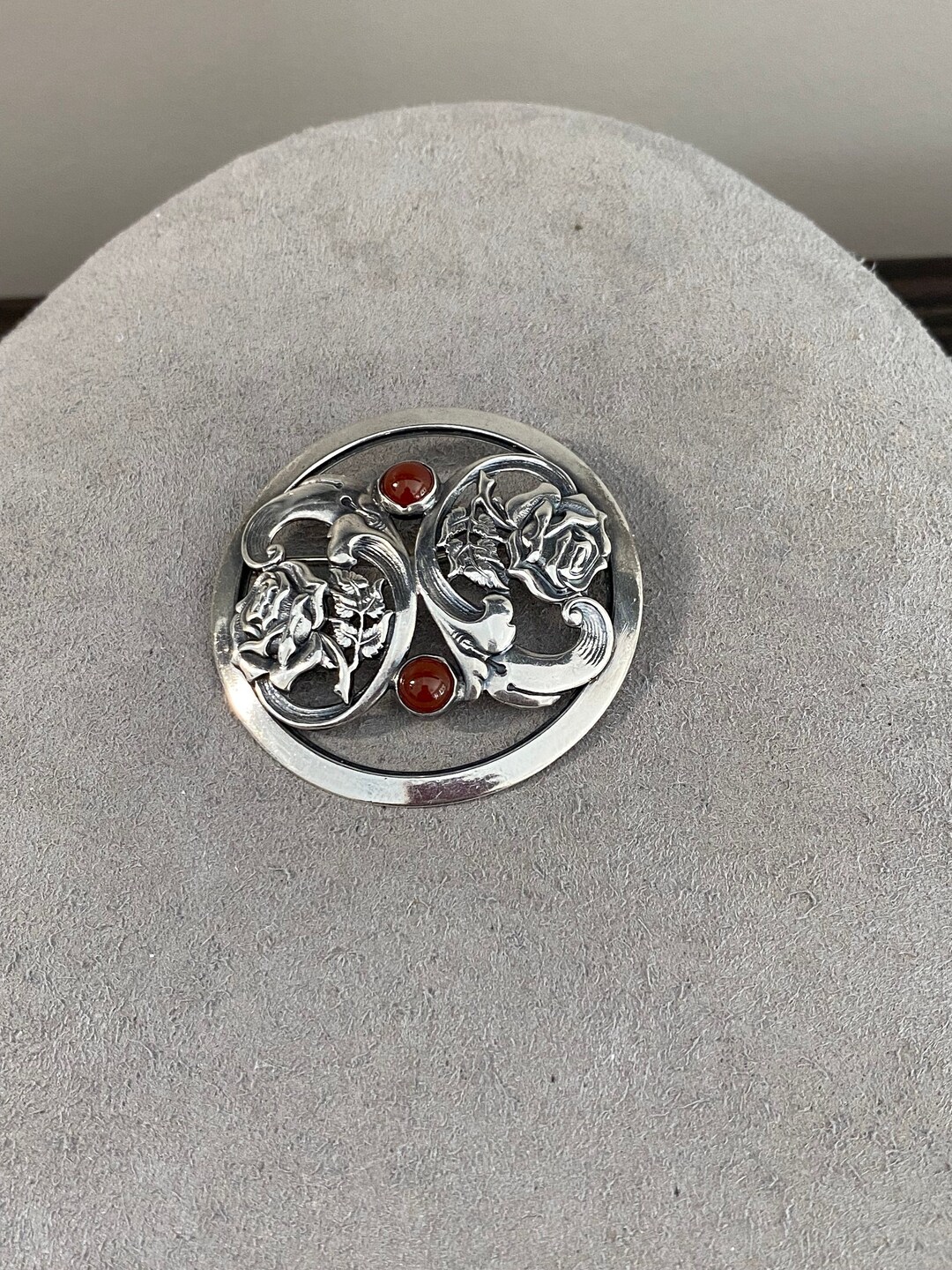 Vintage Sterling Silver Round Flower Brooch With Brown Stones - Etsy