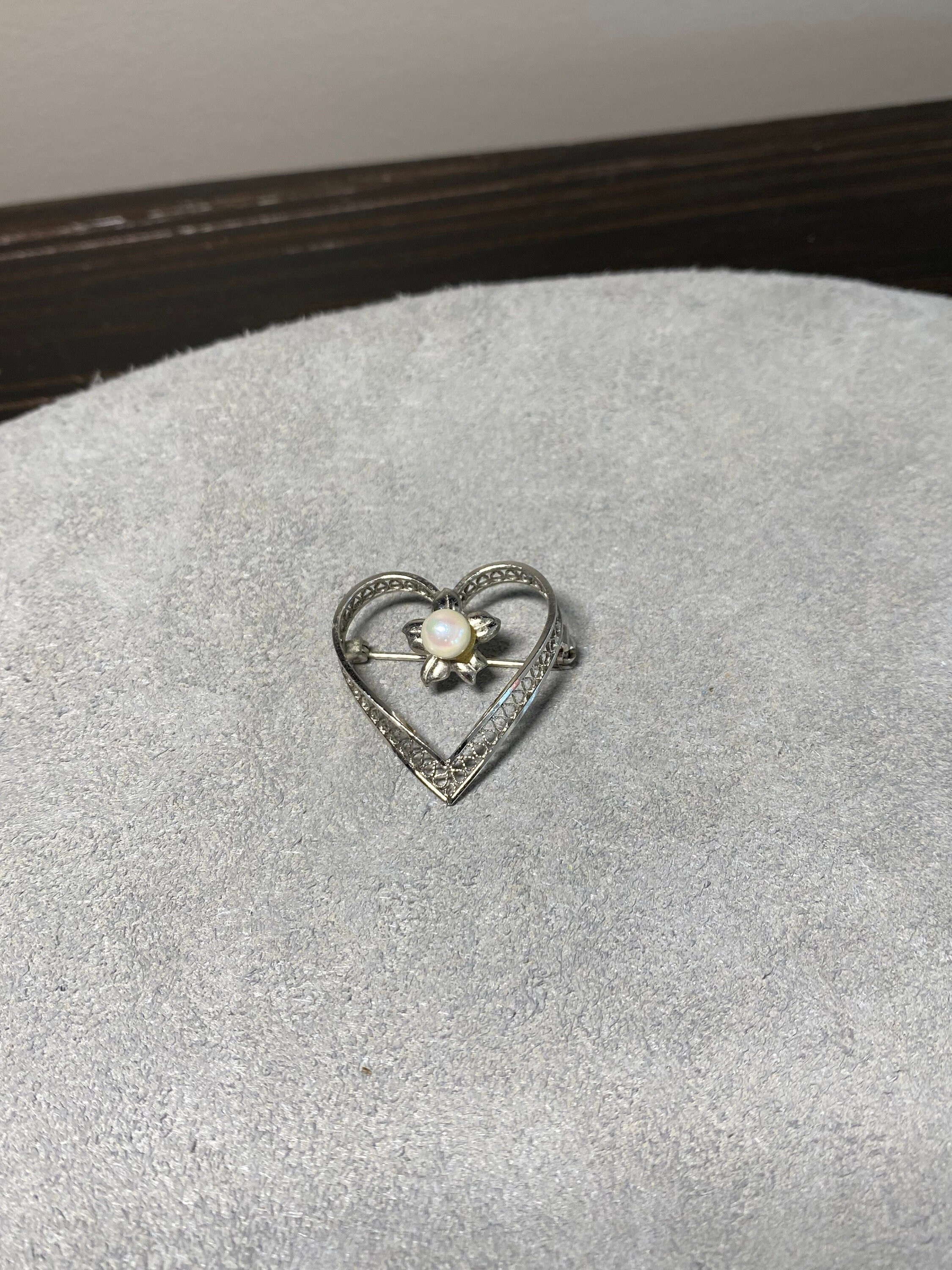 Vintage Van Lou Sterling Silver Heart Brooch With Faux Pearl - Etsy