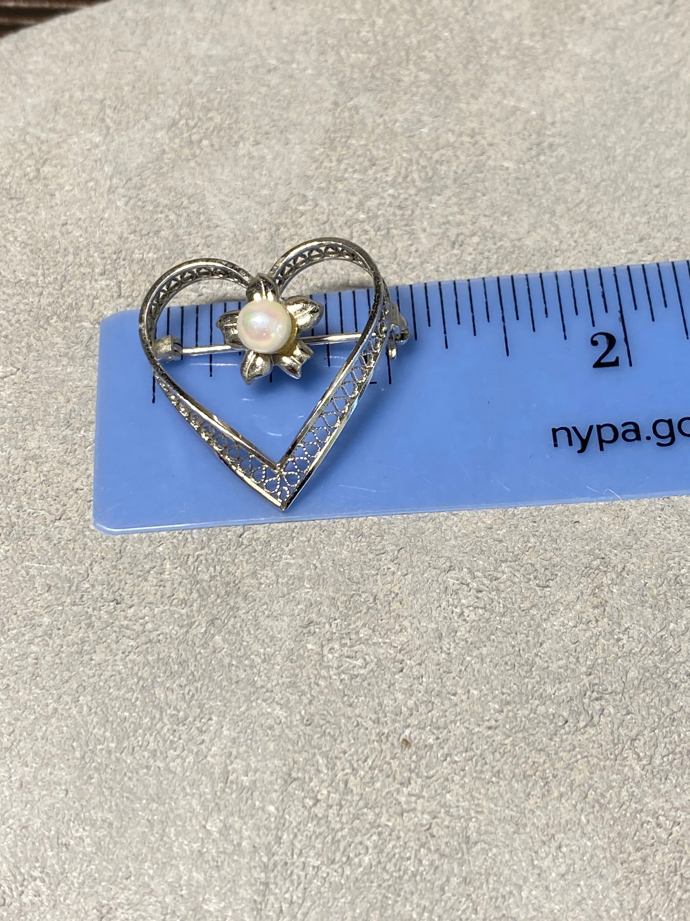 Vintage Van Lou Sterling Silver Heart Brooch With Faux Pearl - Etsy