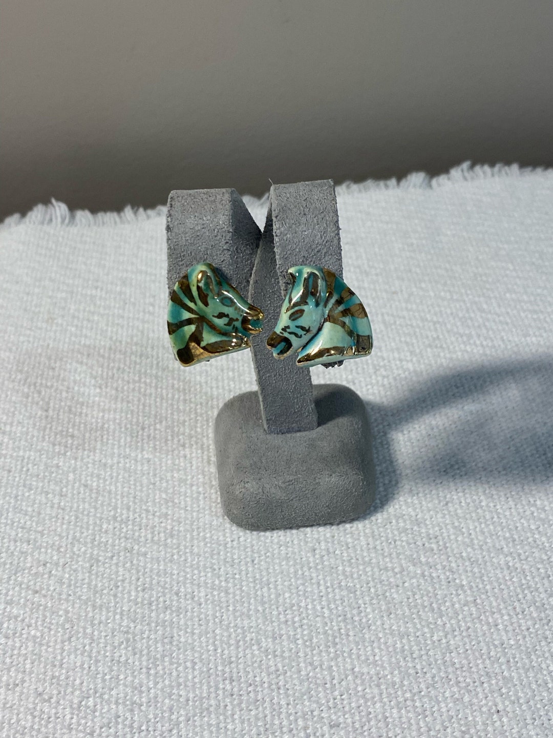 Vintage Sterling Silver Ceramic Zebra Screw Back Earrings - Etsy