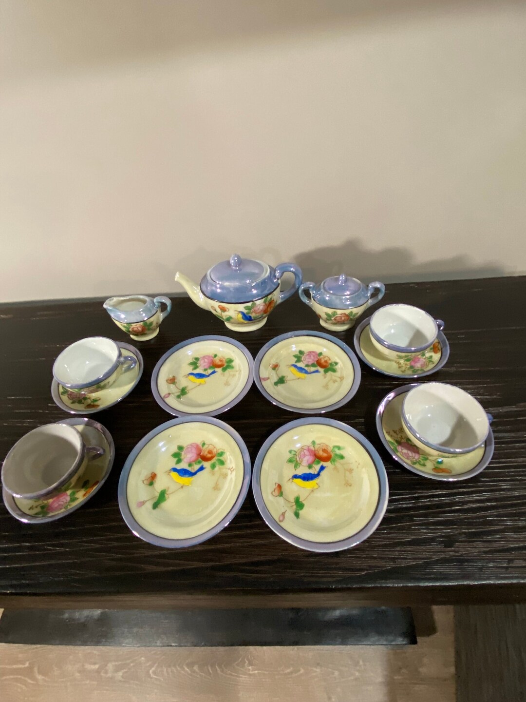 Vintage 17 Piece Child's Toy Blue Lusterware Porcelain Tea Set - Etsy