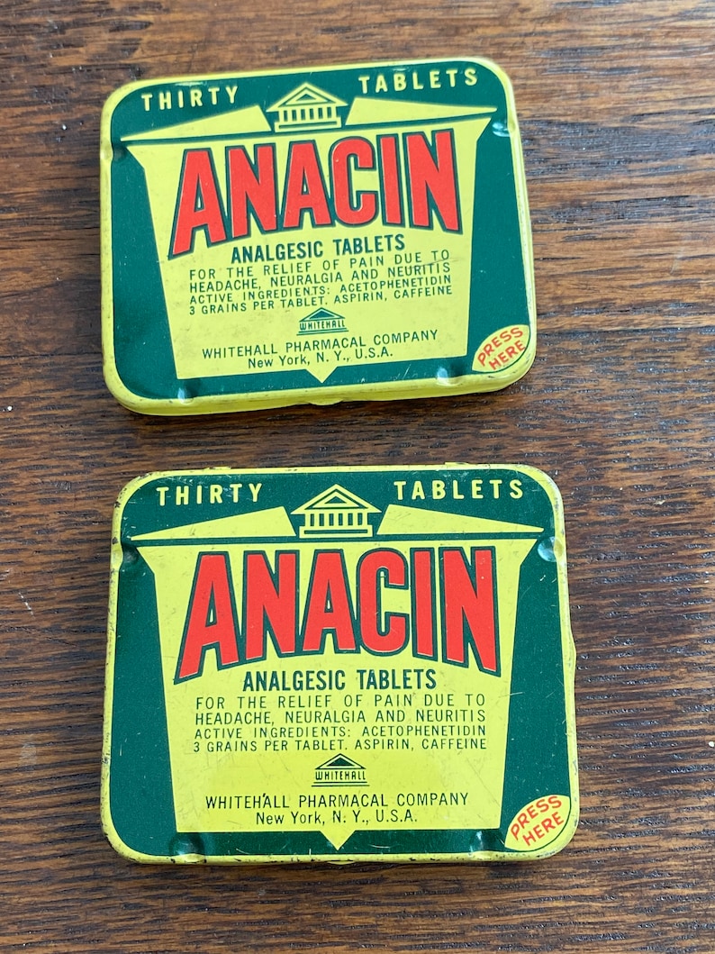 Vintage Two Anacin Analgesic 30 Tablet Advertising Tins - Etsy