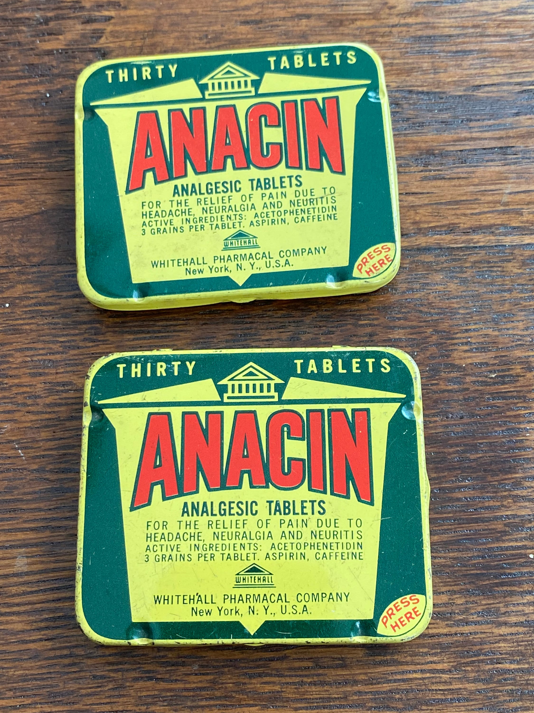 Vintage Two Anacin Analgesic 30 Tablet Advertising Tins - Etsy
