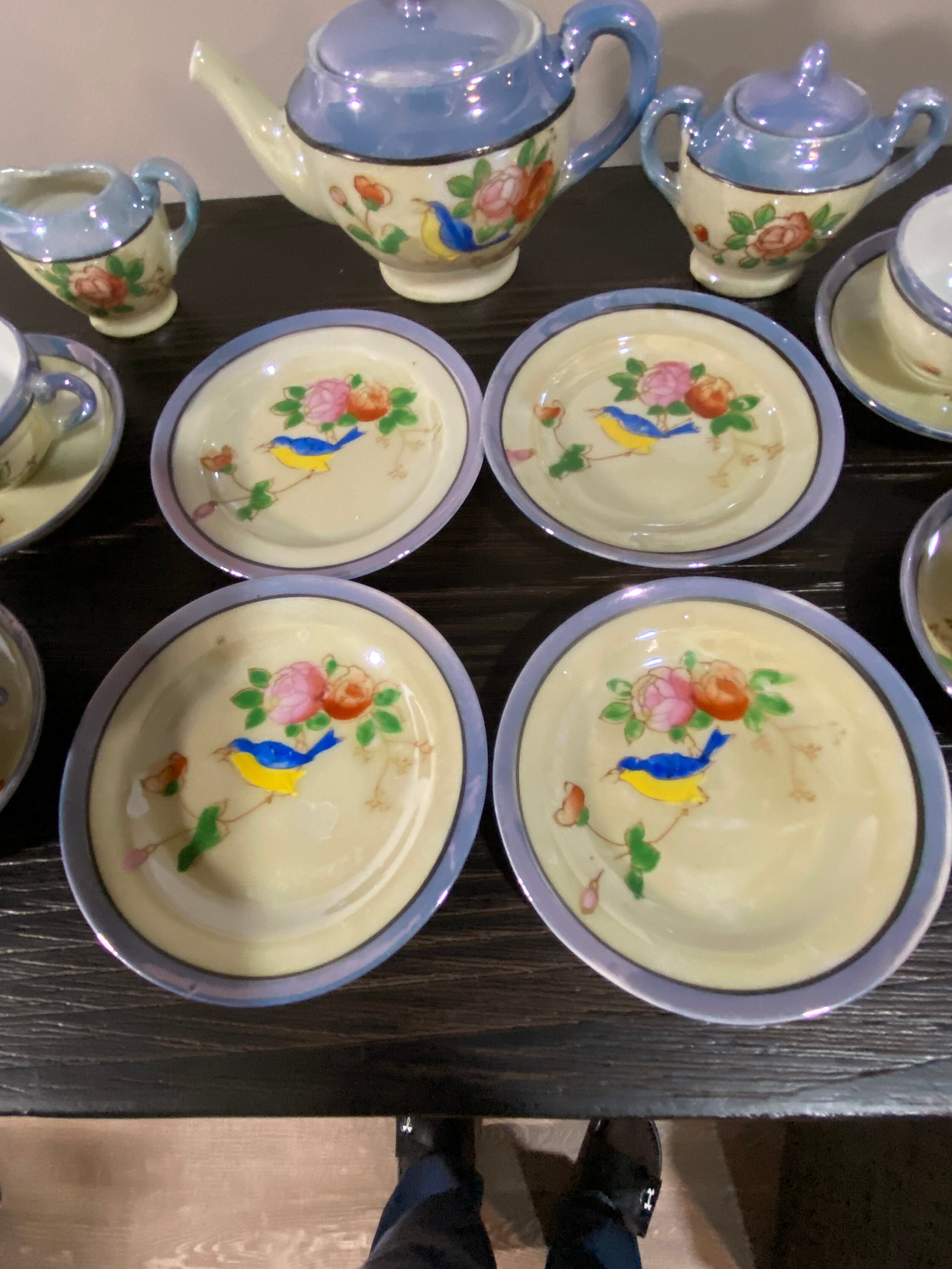 Vintage 17 Piece Child's Toy Blue Lusterware Porcelain Tea Set - Etsy