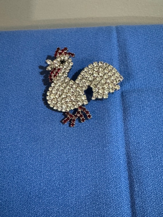 Vintage RUCINNI Rooster Rhinestone Bird Pin Brooch H5 - Gem