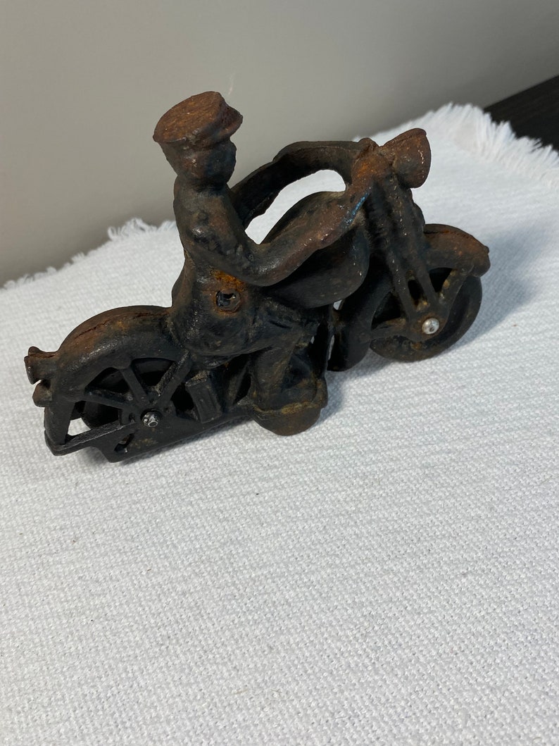 Vintage Cast Iron Motorcycle With Rider - Etsy