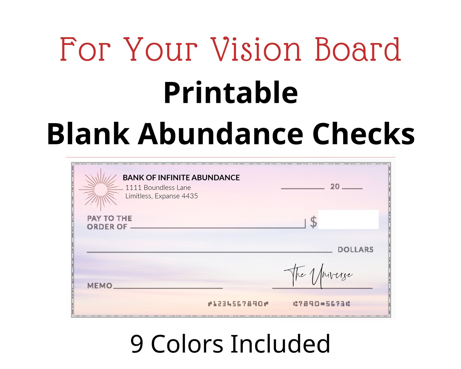 Printable Blank Abundance Checks For Your Vision Board Law Of Etsy UK