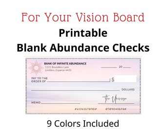 Printable Blank Abundance Checks for Your Vision Board, Law of ...