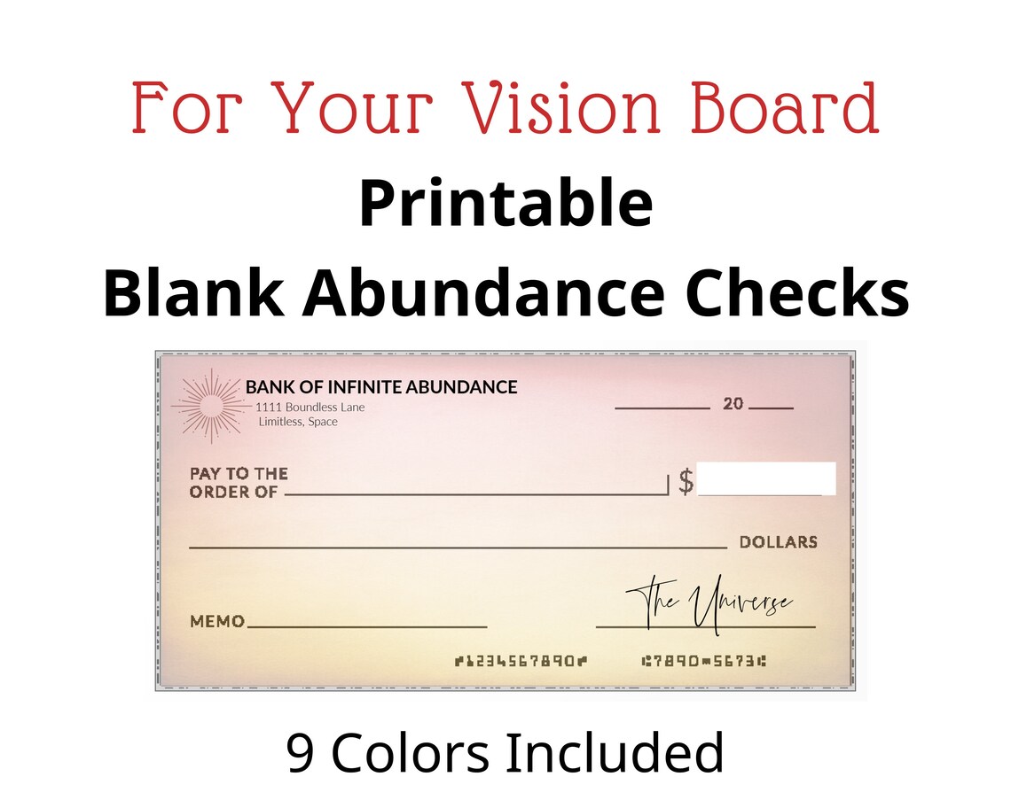 Printable Blank Abundance Checks for Your Vision Board, Law of ...