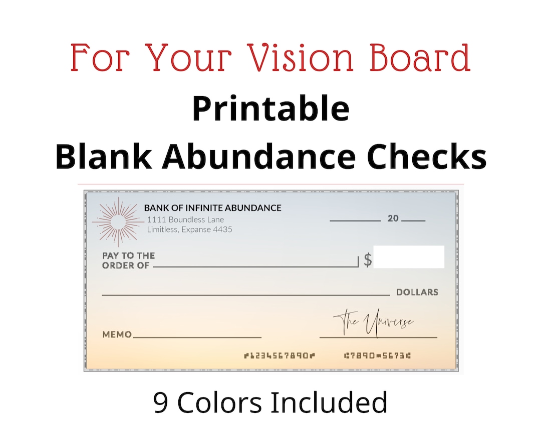 Printable Blank Abundance Checks for Your Vision Board, Law of ...