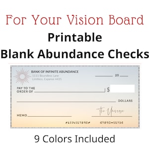 Printable Blank Abundance Checks for Your Vision Board, Law of ...