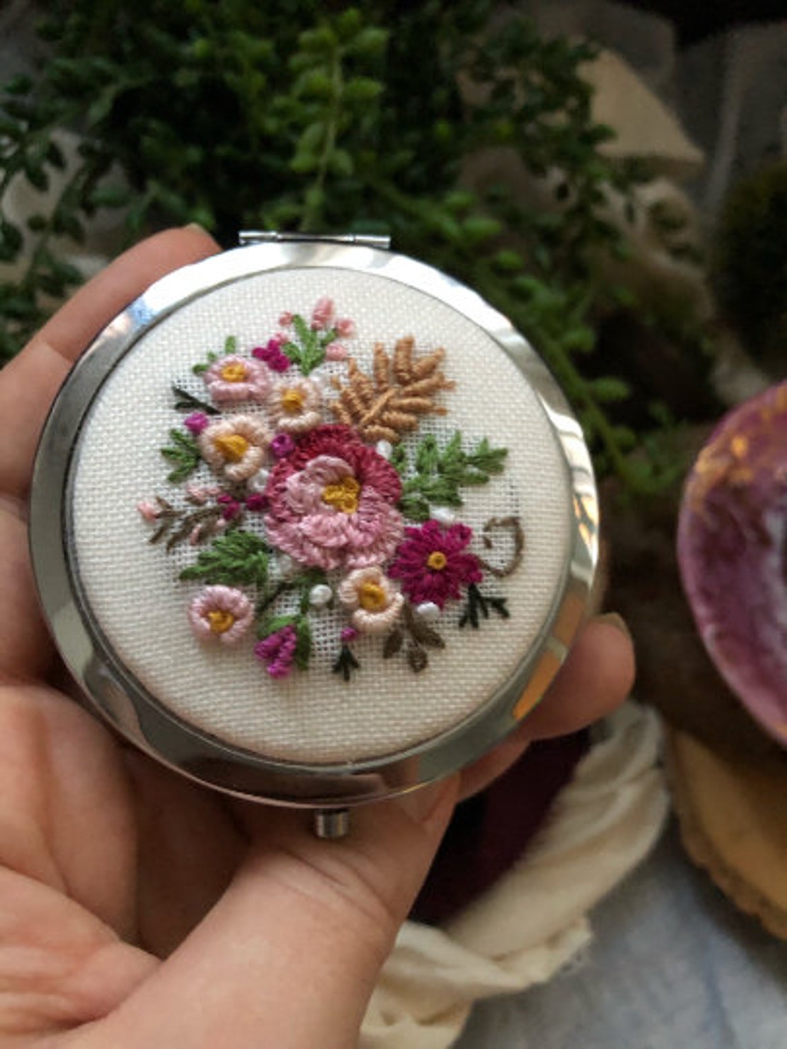 Hand Embroidery Flower Pocket Mirrorembroidered Bouquet - Etsy