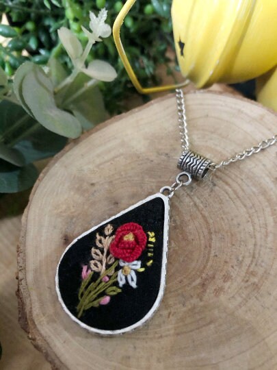 Embroidery Necklace Embroidered Necklace PendantHandmade | Etsy