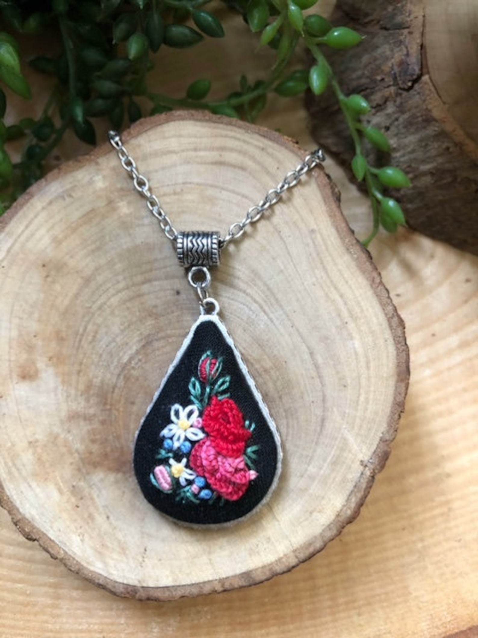 Embroidery Necklace Embroidered Necklace PendantHandmade | Etsy