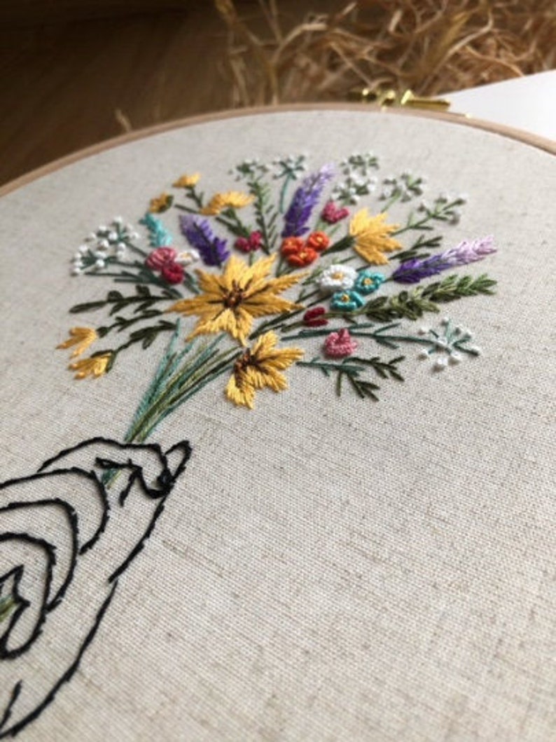 Flower Bouquet Embroidery Line Artfloral Hand Embroidered - Etsy