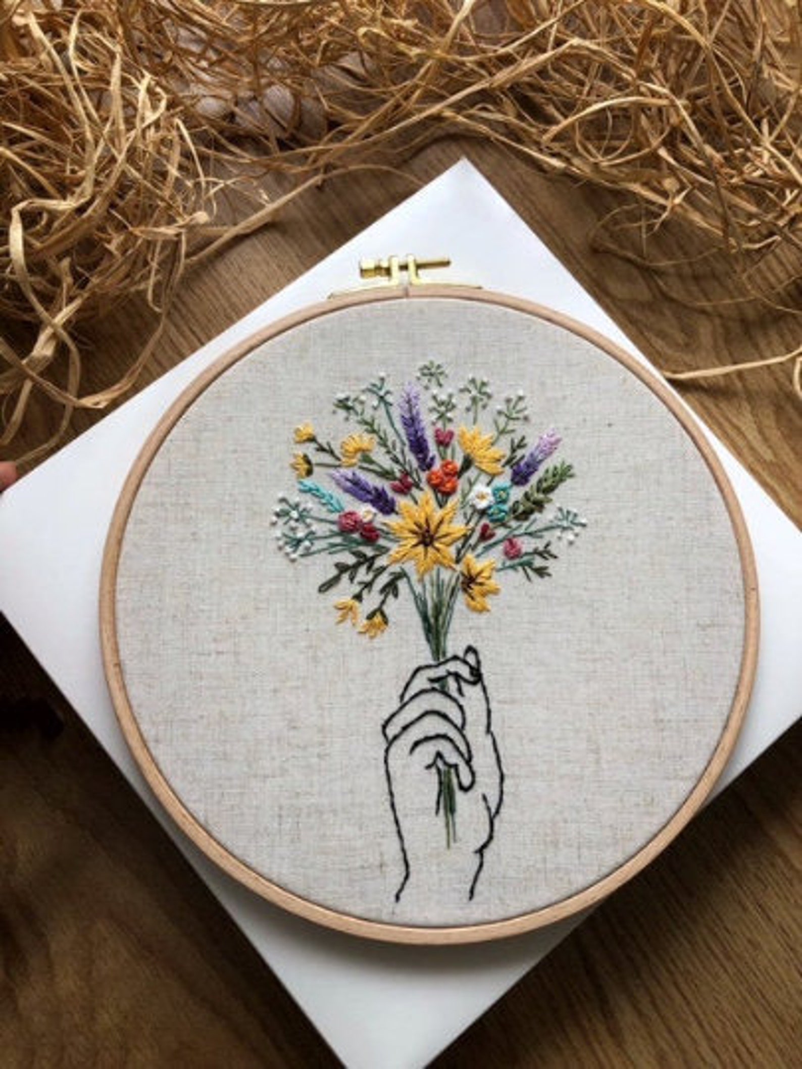 Flower Bouquet Embroidery Line Artfloral Hand Embroidered - Etsy