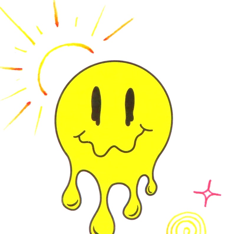 Melting Smiley Face Sticker - Etsy