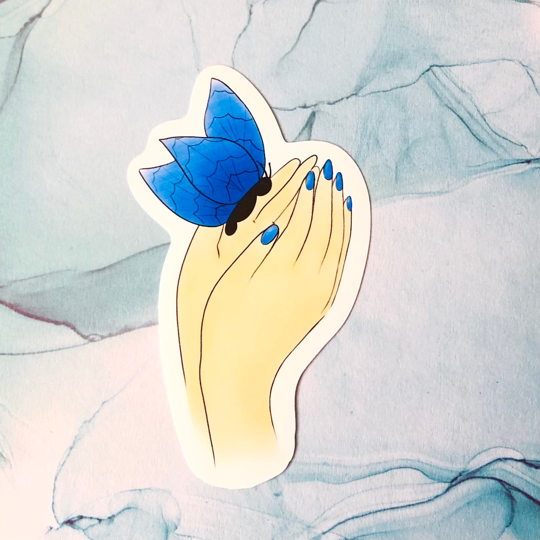 Aesthetic Hands Blue Butterfly Sticker - Etsy
