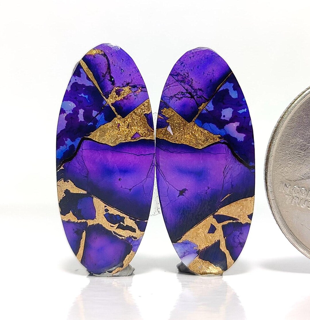 Purple Rose Copper Mohave Turquoise Pair, Oval Shape Rose Dahlia Mohave ...