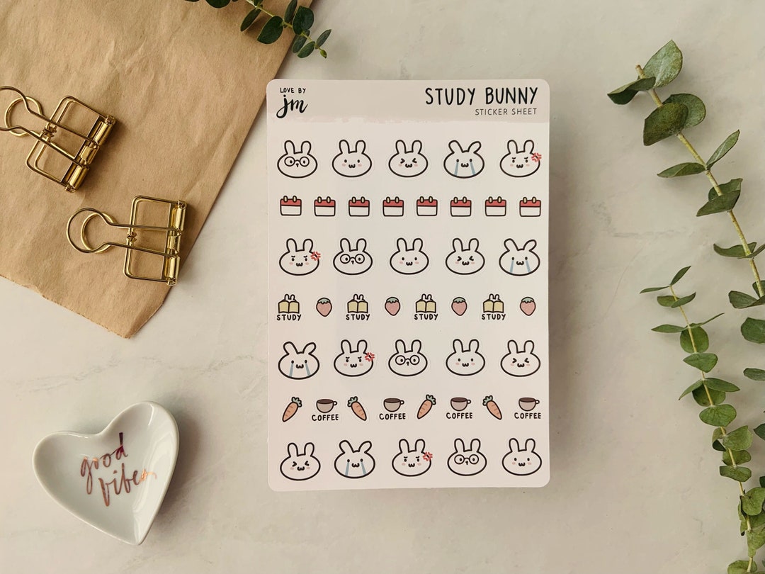 Study Bunny | Cute Back to School Sticker Sheet, Study Planner Stickers ...