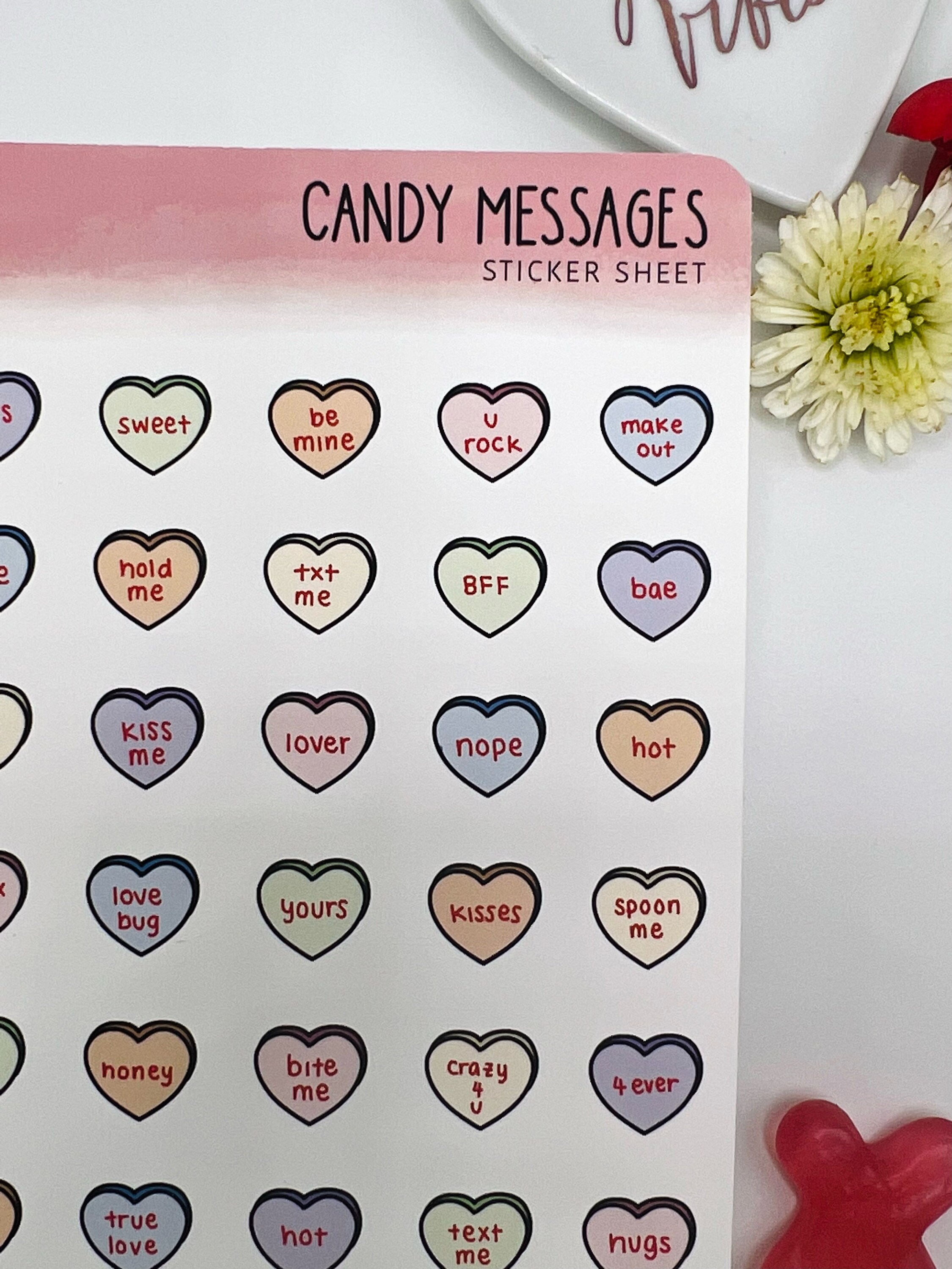 Candy Messages Stickers | Love Notes Sticker Sheet, Valentine's Day ...