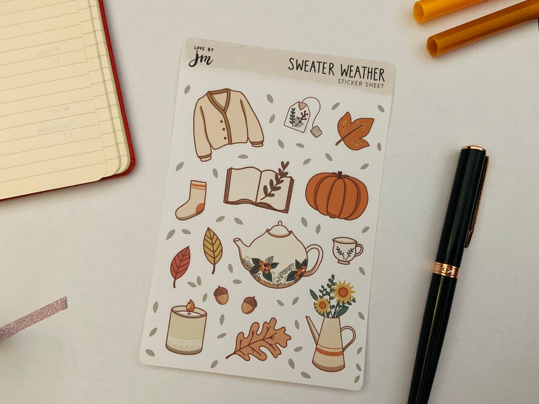 Sweater Weather | Fall Sticker Sheet, Planner Stickers, Bullet Journal ...