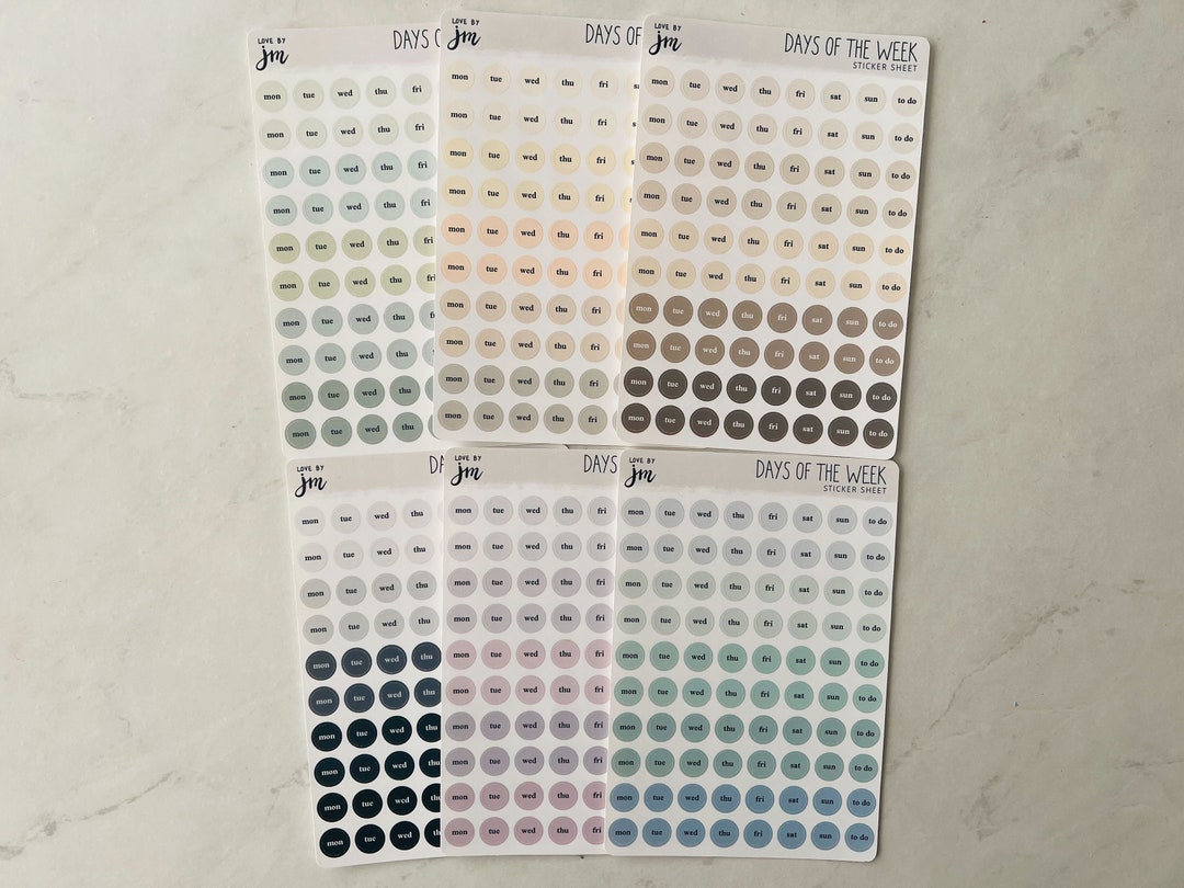 Days of the Week Dot Stickers | Cute Weekly Circle Planner Stickers ...