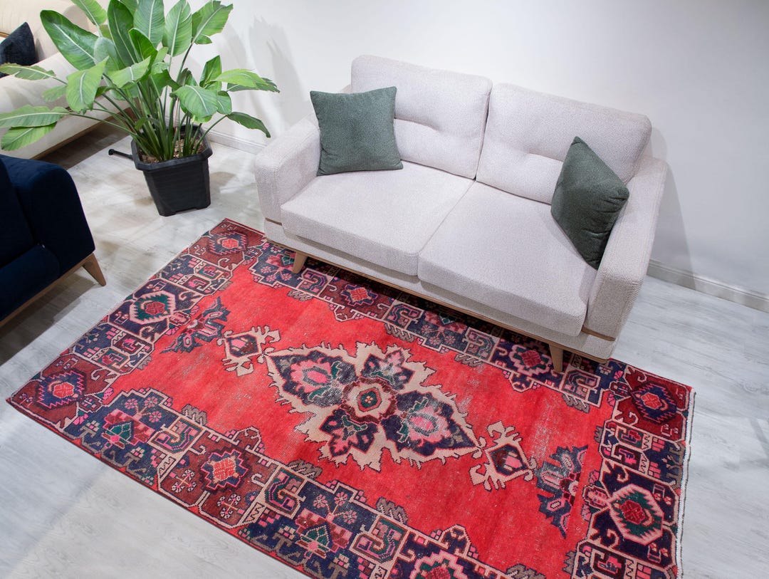 4x7 Rug, Area Rugs, Turkish Rugs for Bedroom, Vintage Wool Hand Knotted ...