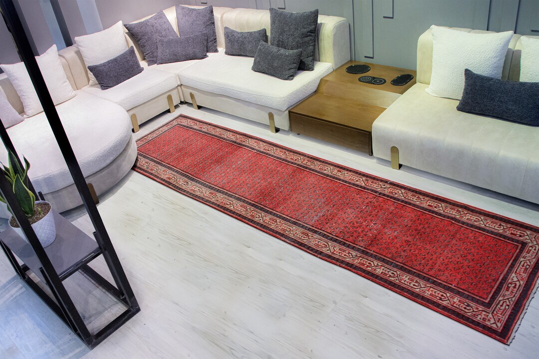 3x11 Runner Rug, Turkish Runner Rug, Red Handmade Runner, Vintage ...