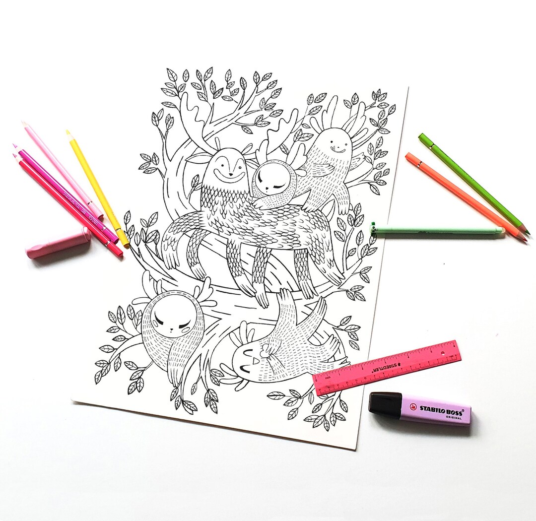 Printable Coloring Page Forest Creatures - Etsy