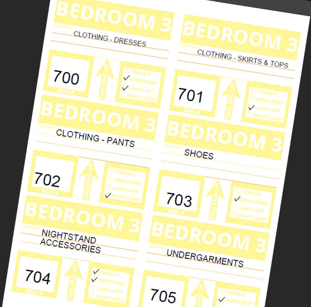 PRINTABLE MOVING LABELS - Bedroom 3 - Etsy