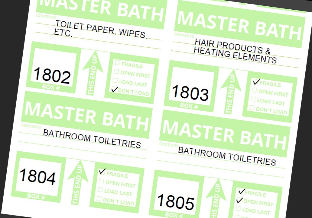 PRINTABLE MOVING LABELS - Master Bathroom - Etsy