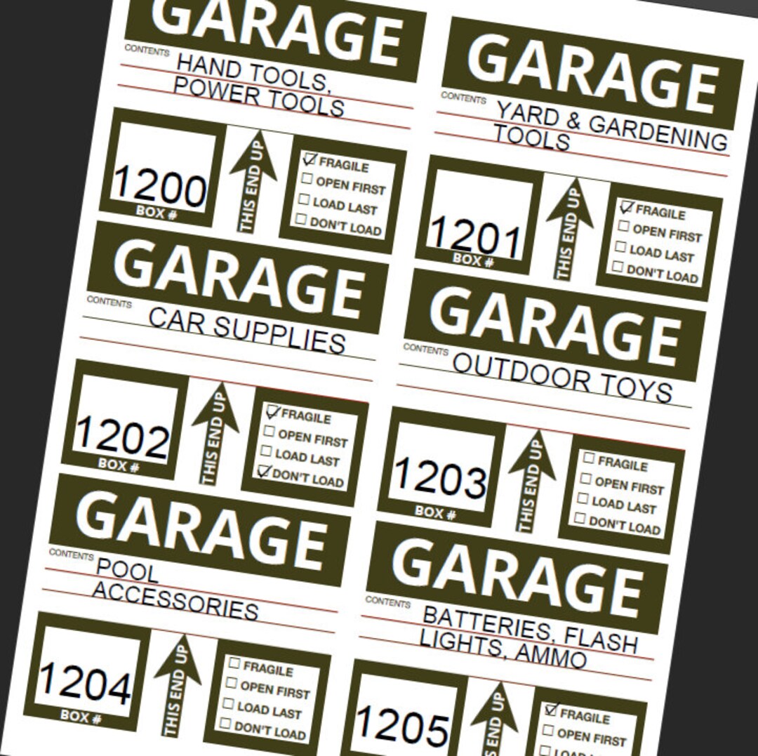 PRINTABLE MOVING LABELS - Garage - Etsy