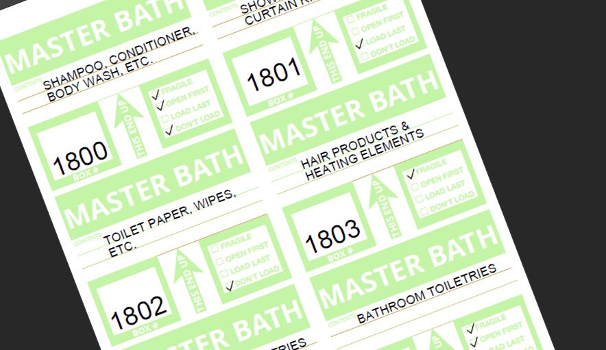 PRINTABLE MOVING LABELS - Master Bathroom - Etsy