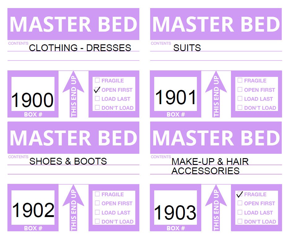 PRINTABLE MOVING LABELS - Master Bedroom - Etsy