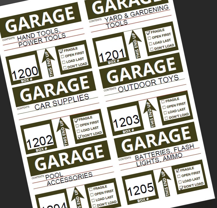 PRINTABLE MOVING LABELS - Garage - Etsy