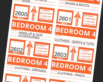 Printable Moving Labels - BEDROOM #3 - for Use on Moving Boxes or ...