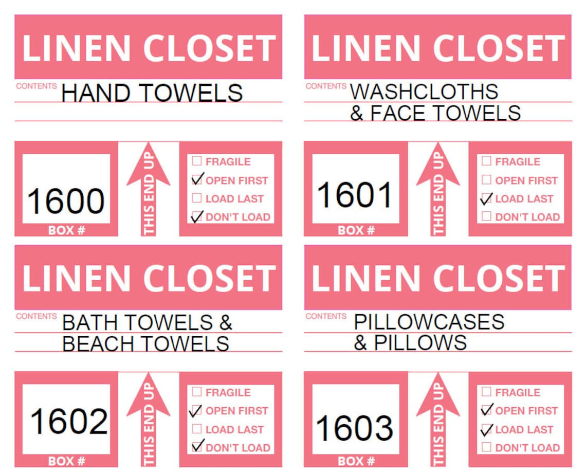 PRINTABLE MOVING LABELS - Linen Closet - Etsy