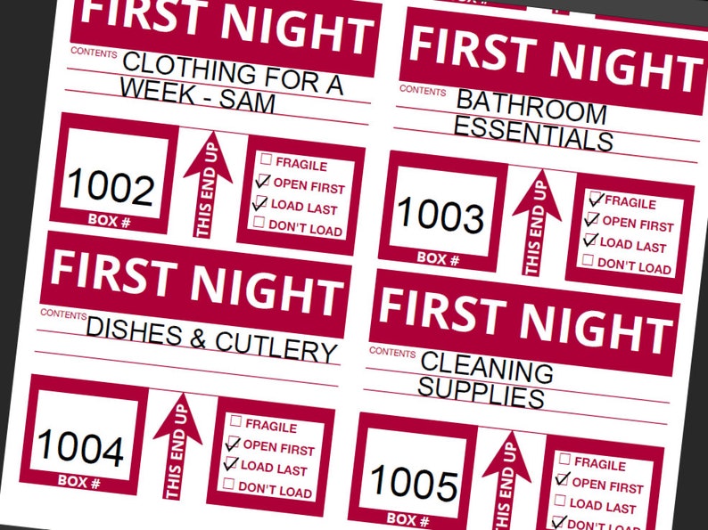 PRINTABLE MOVING LABELS First Night - Etsy