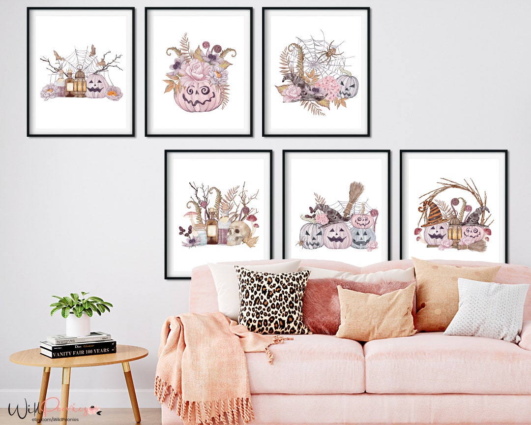 Pink Halloween Pumpkins Printable Wall Art, Pink Halloween Wall Decor ...
