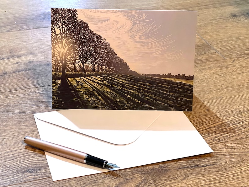 Long Shadows Art Greetings Card, Linocut Print, Art Card, Landscape ...