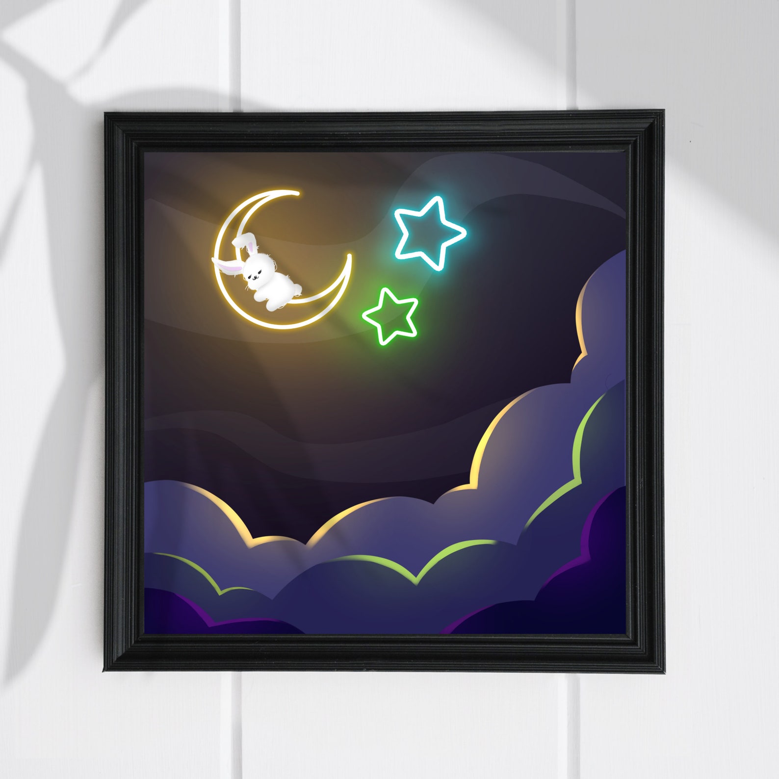 MOON RABBIT (NEON)| for Kids, Neon Digital Art, Moon Rabbit Wall Art ...