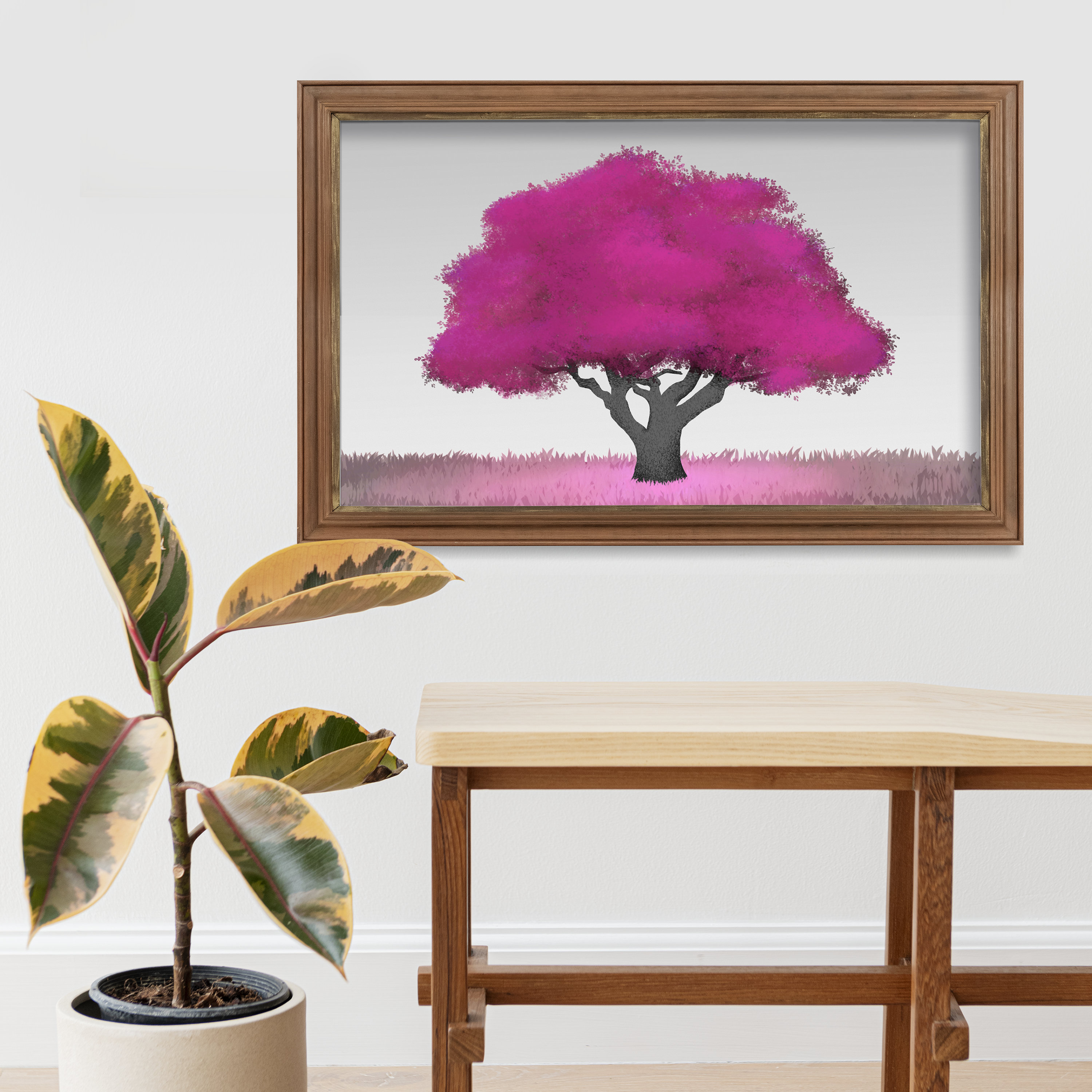 PINK TREE VER.| Pink Tree Digital Art, Tree Wall Art, Pink/black Art ...