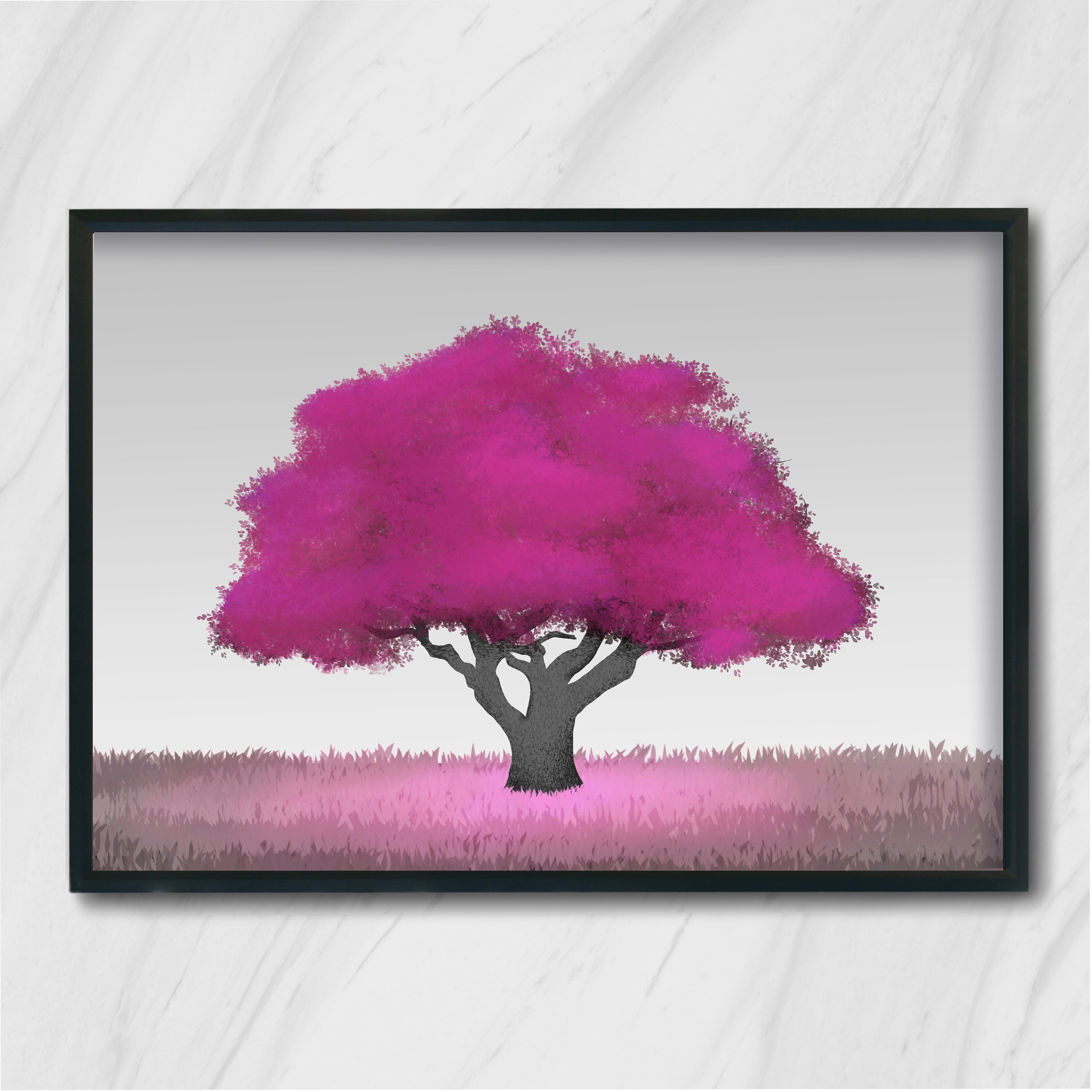 PINK TREE VER.| Pink Tree Digital Art, Tree Wall Art, Pink/black Art ...
