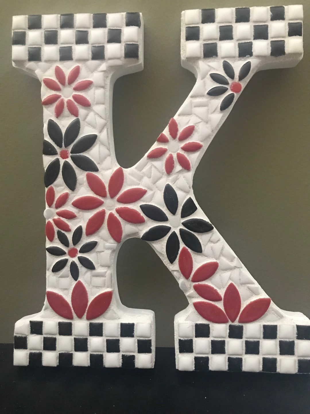 Mosaic Letter K in Black, White and Red. I Have More Letters Coming. If ...