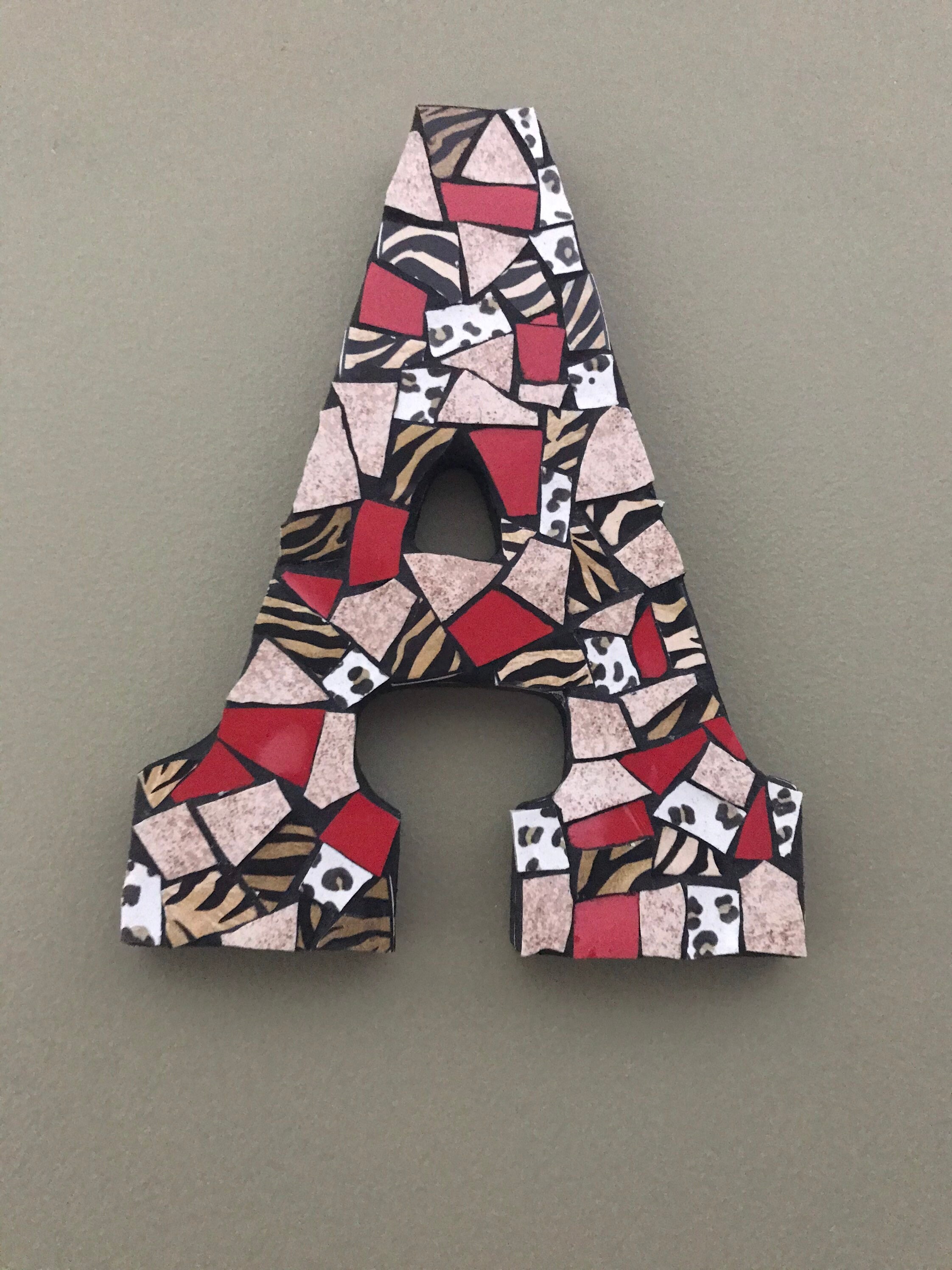 Letter A Mosaic Wall Hanging in Animals Print and Red - Etsy